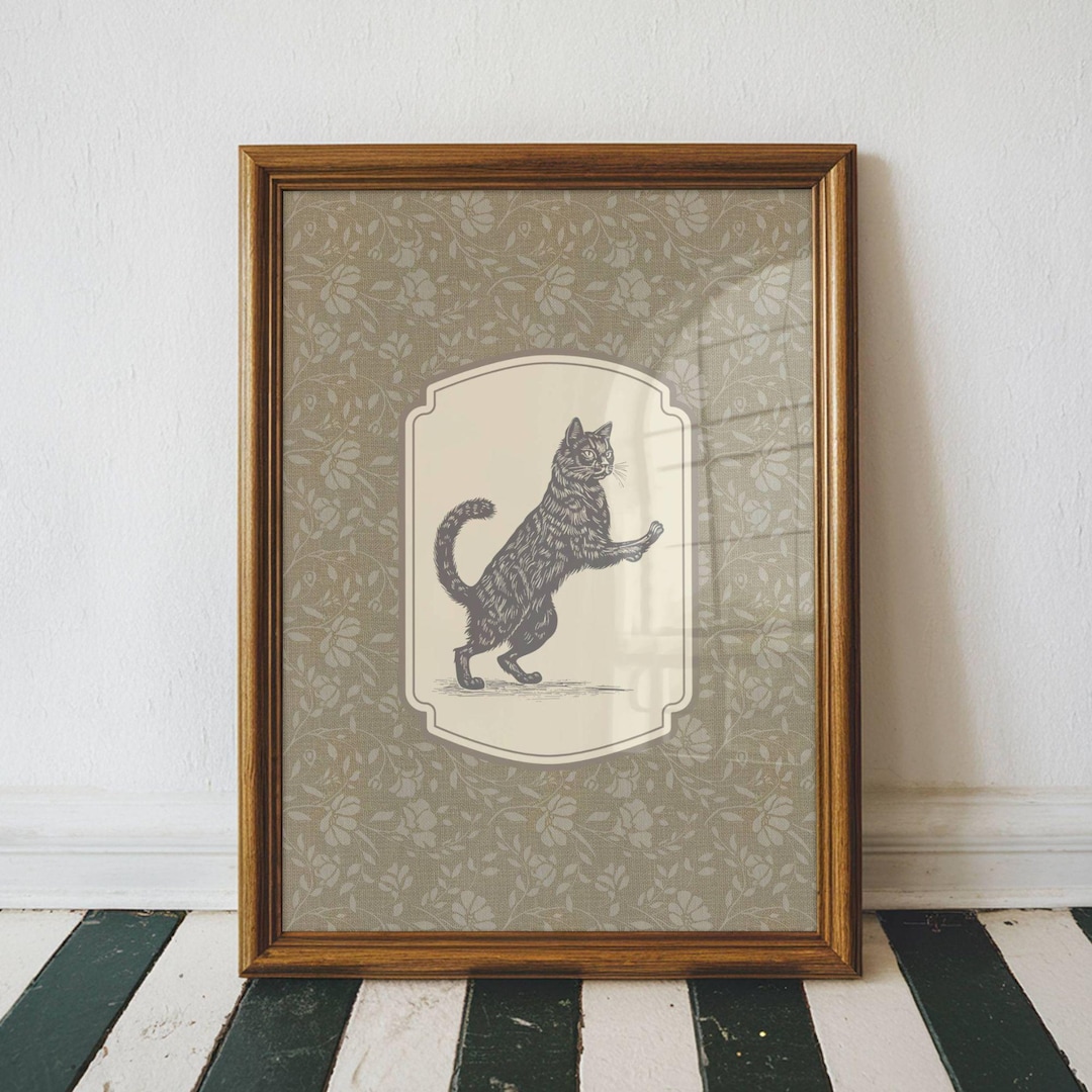 Vintage Cat Print Nursery Decor Floral Vintage Floral Cat Wall Art ...