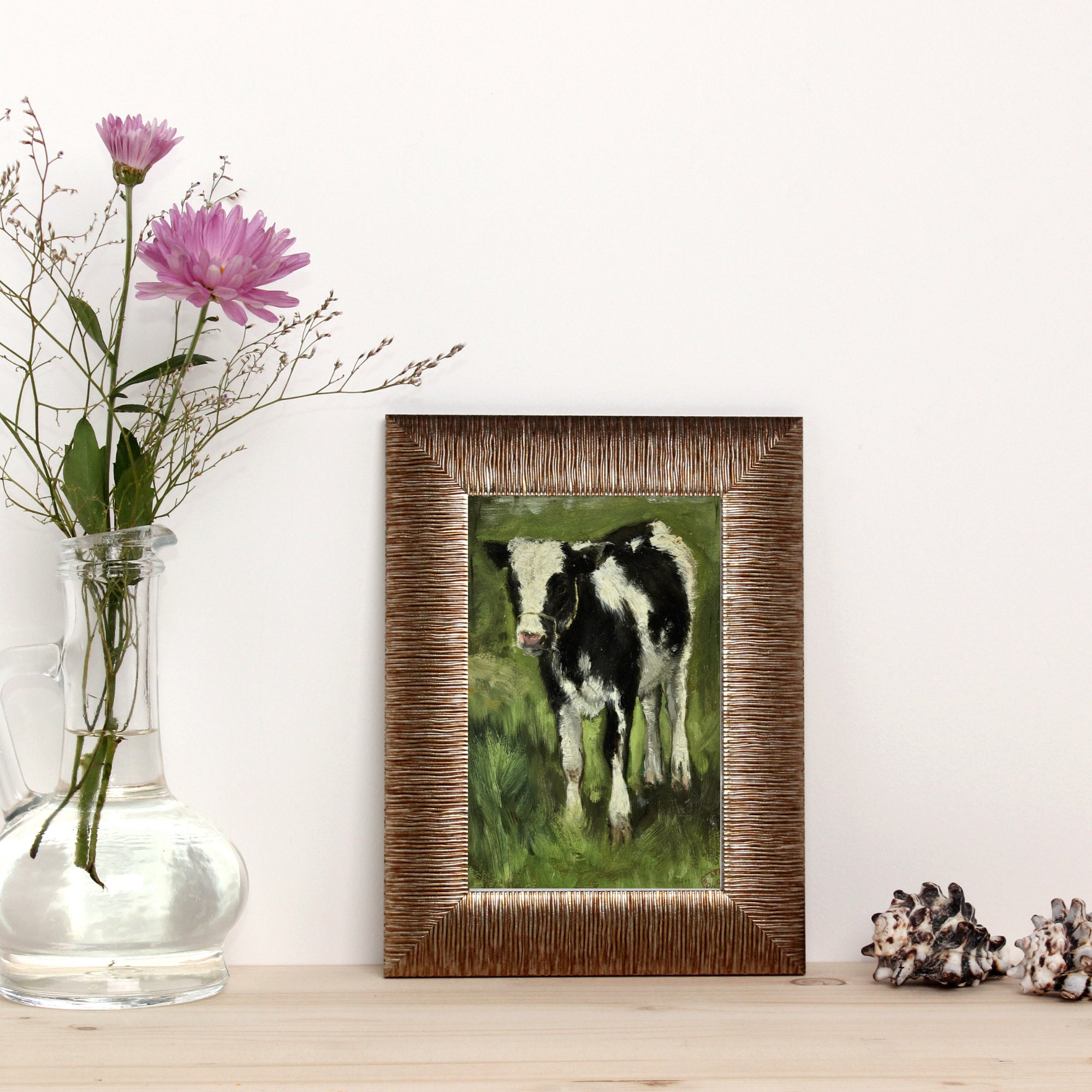 Vintage Cow Print Calf Painting Vintage Farmhouse Art Cow Artwork Cow ...