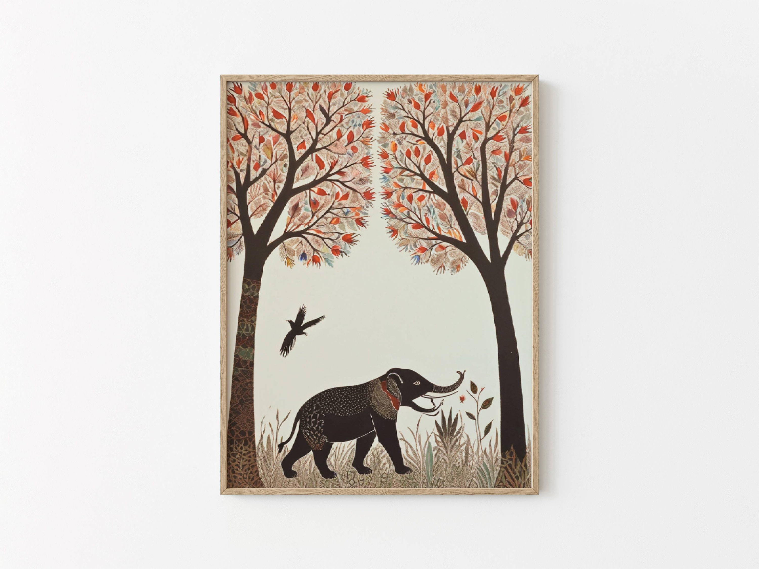 Elephant Print Animal Printable Wall Art Indian Gond Painting Elephant ...