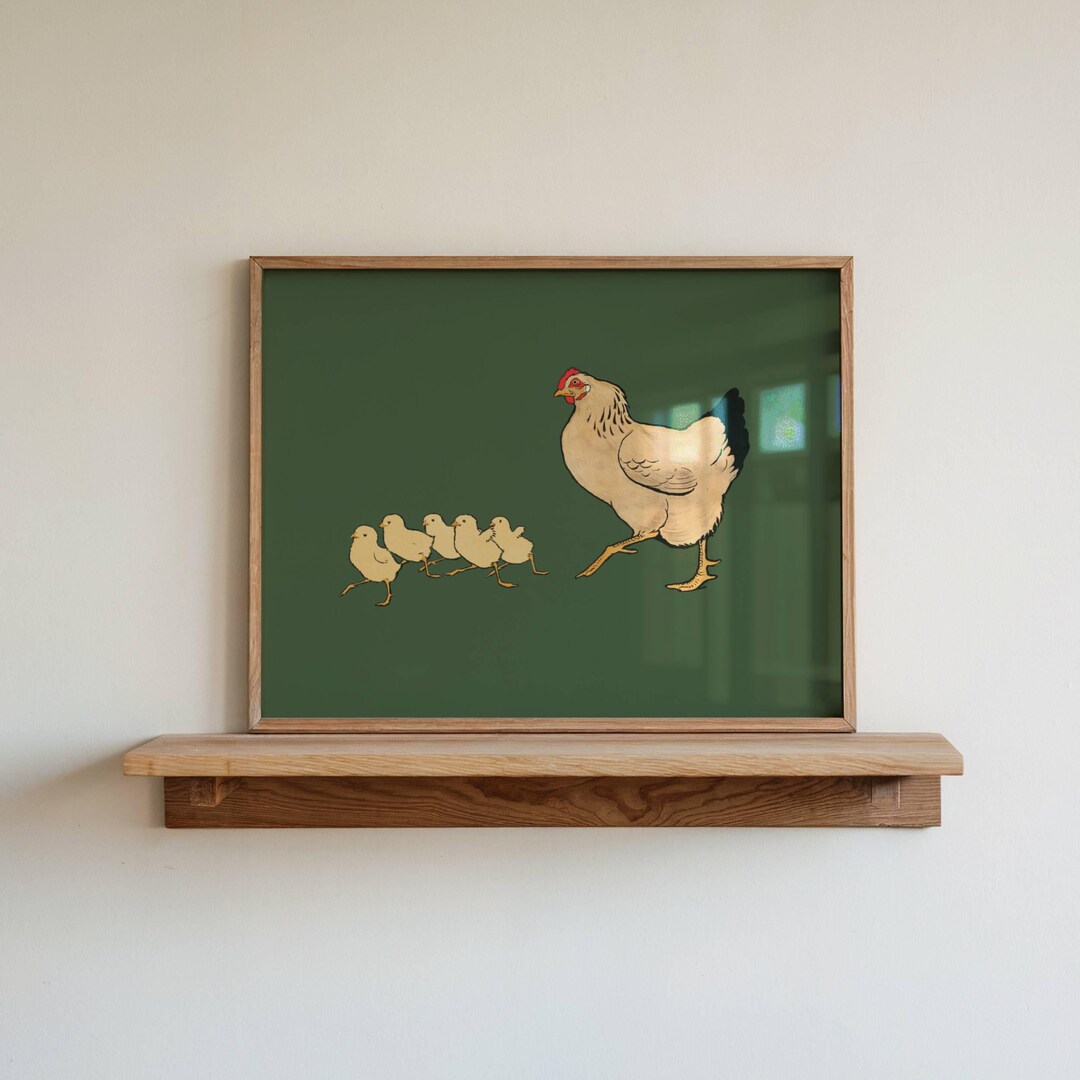 Vintage Green Chicken Printable Wall Art Chicks Painting Mother Chicken ...