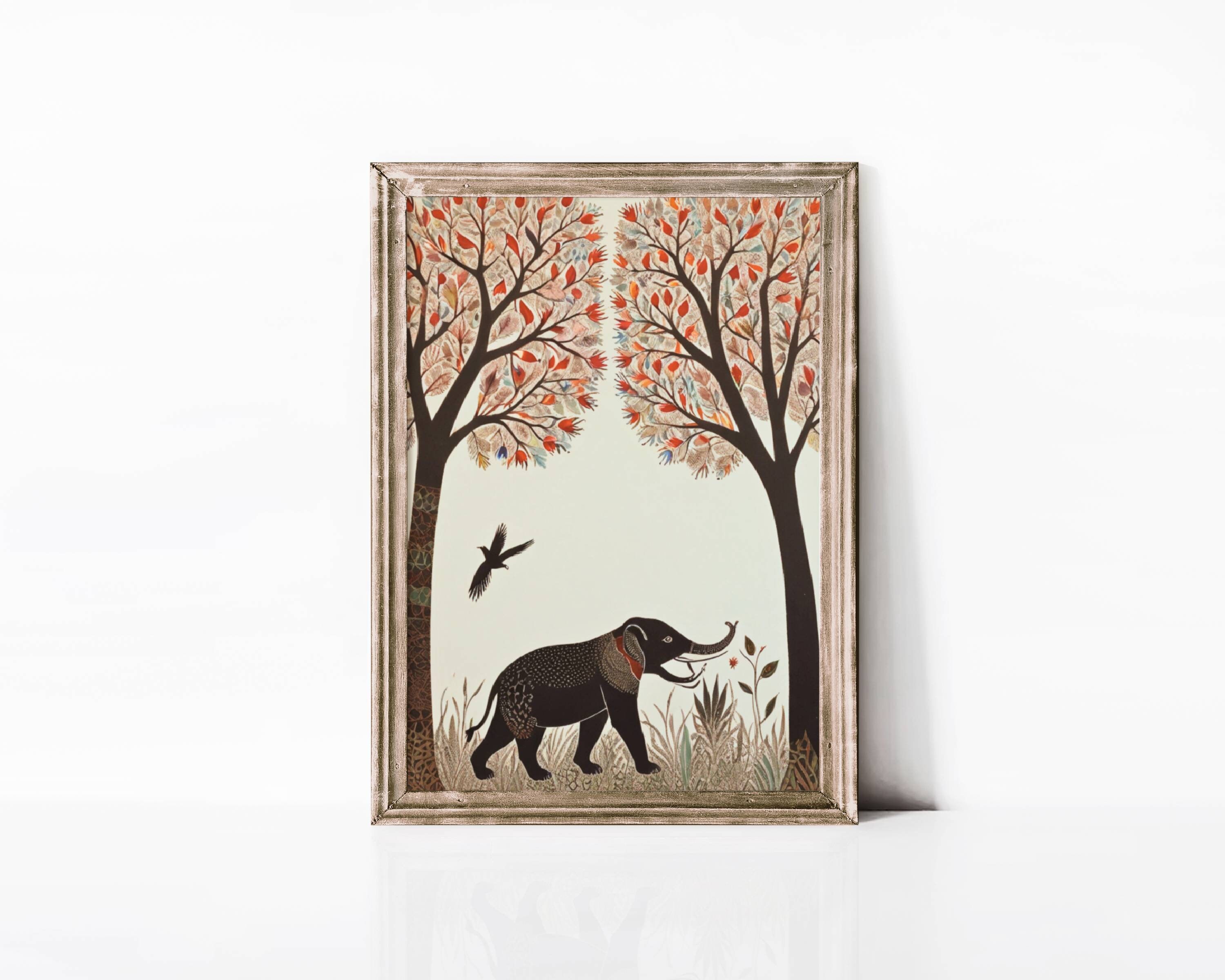 Elephant Print Animal Printable Wall Art Indian Gond Painting Elephant ...