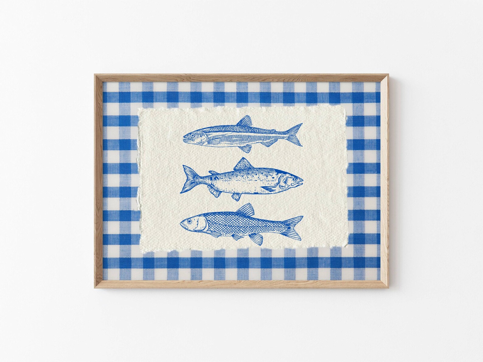 Blue Fish Print Blue Check Printable Wall Art Kitchen Decor Cottagecore ...