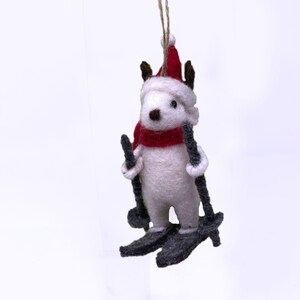 Set of 4 Skiing Mice Ornaments Natural Wool and Felt With Twine ...