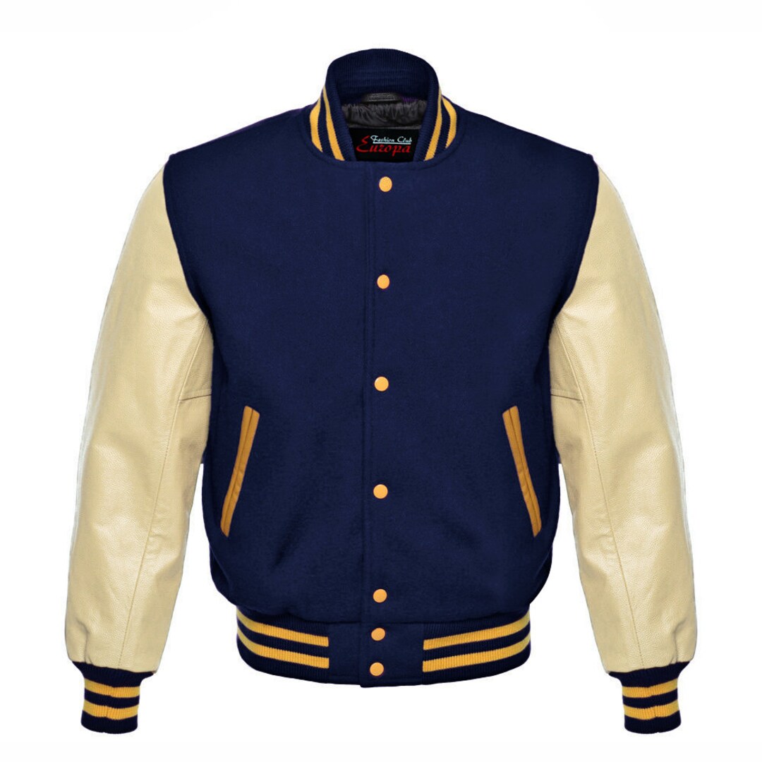 Varsity Letterman Football Sports Jacket Custom Color Leather & Navy ...