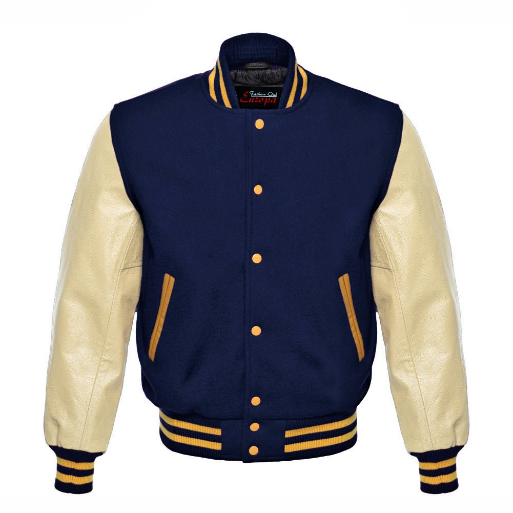 Varsity Letterman Football Sports Jacket Custom Color Leather & Navy ...