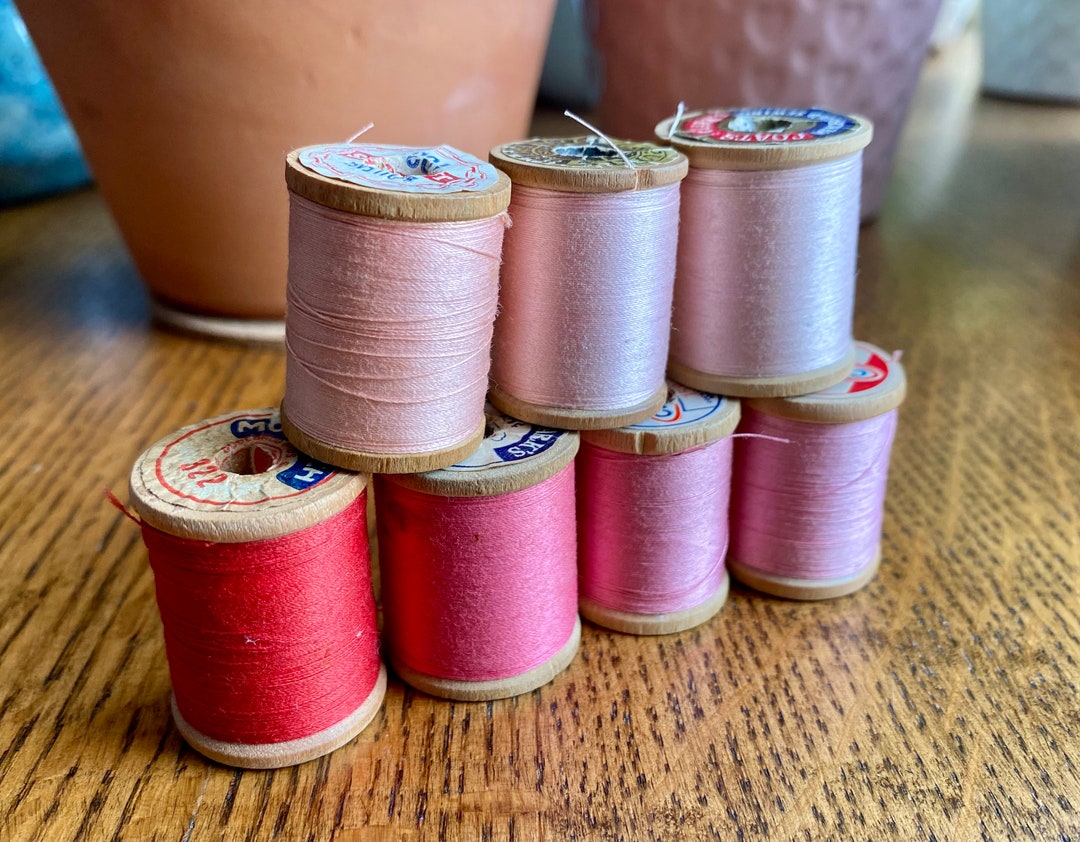 Lot of 7 Vintage Wood Thread Spools Old Thread on Spools Valentines Day ...