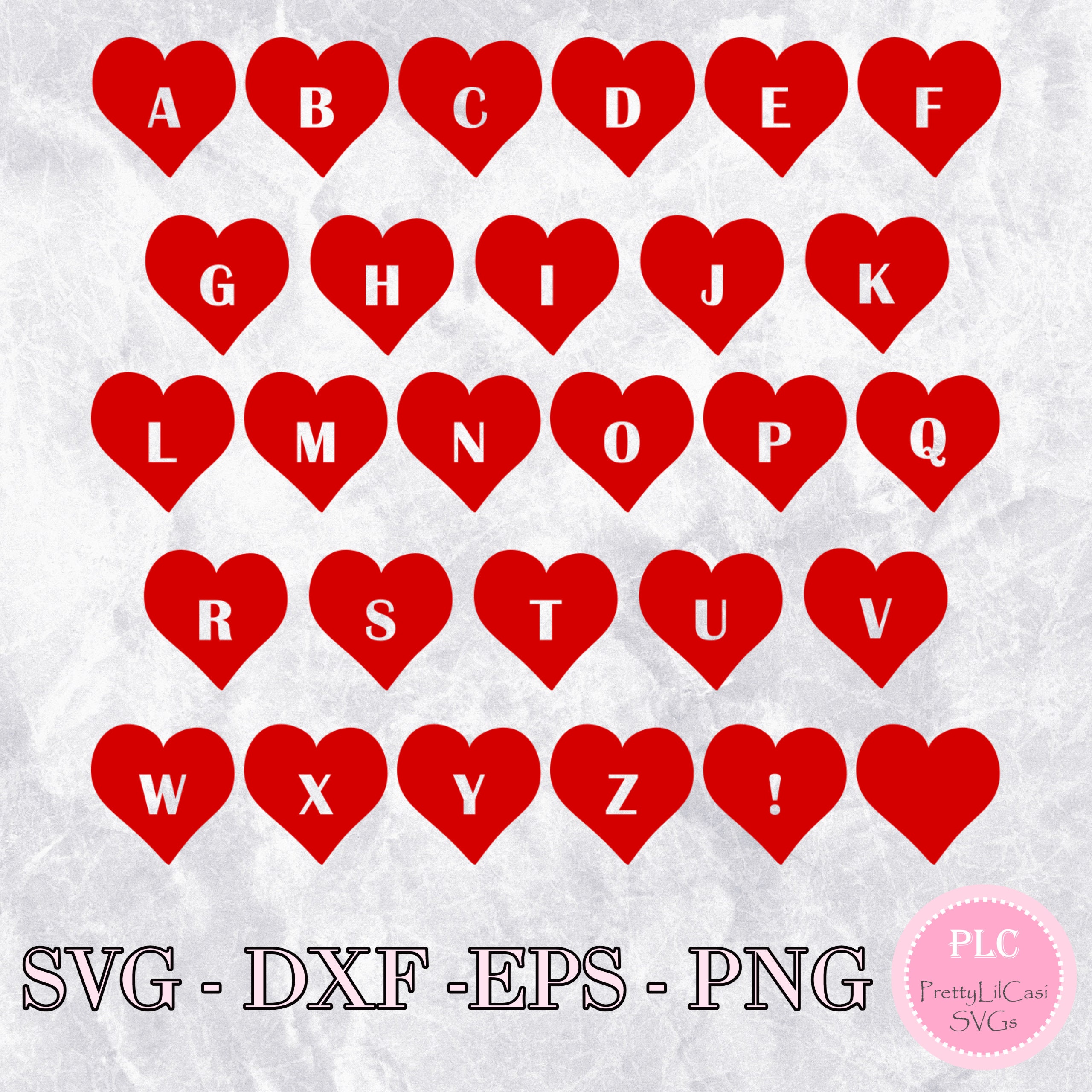 Valentine Letters Heart Alphabet Svg Dxf Eps Png Bundle Silhouette ...