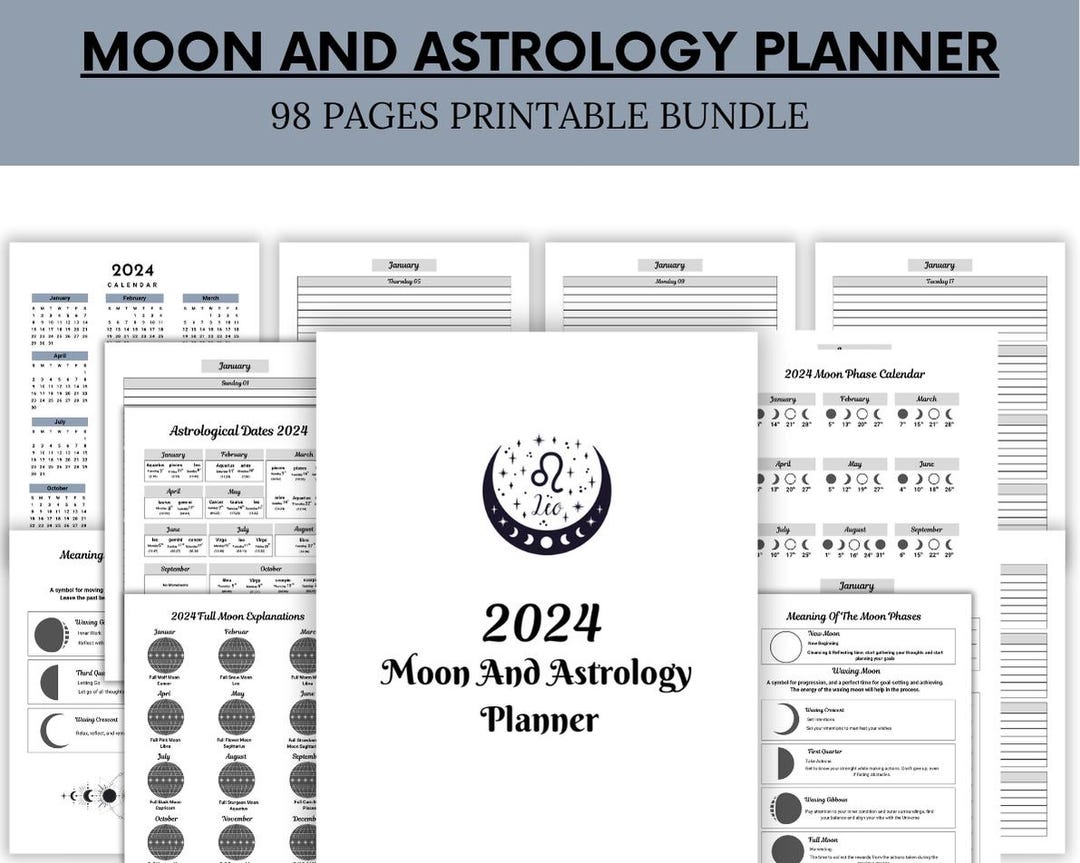 2024 Moon & Astrology Planner - Lunar Planner - Moon Phase Calendar ...