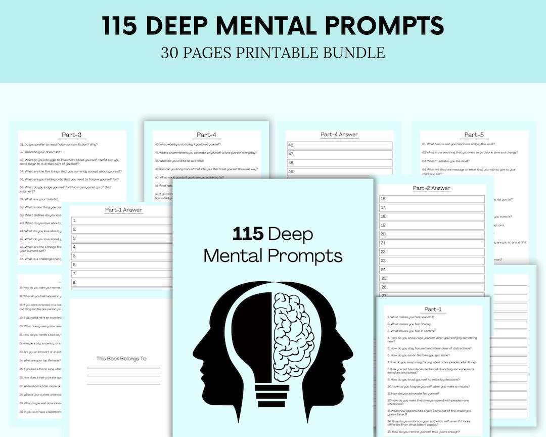 115 Deep Mental Prompts - Mindfulness Prompts - Therapy Journal Prompts ...