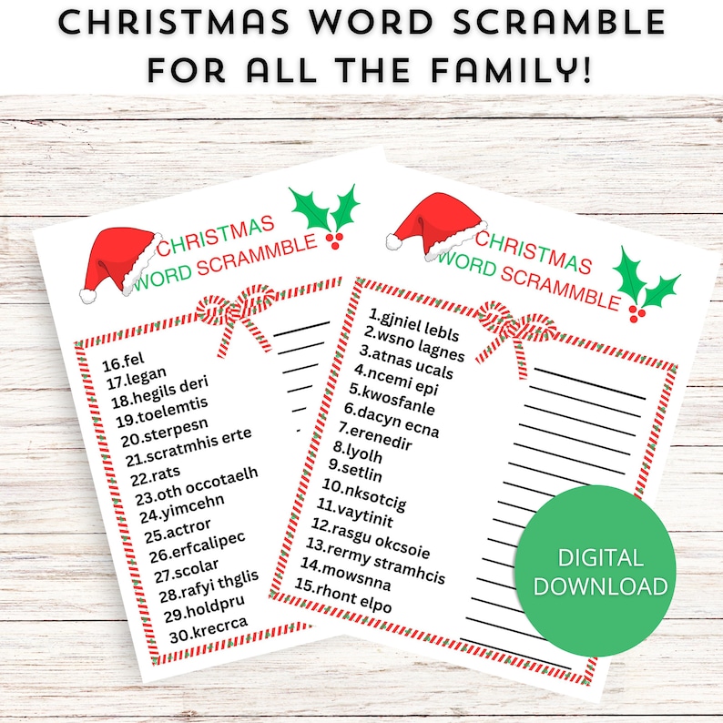 Christmas Word Scramble Game, Holiday Party Game, Printable Family ...