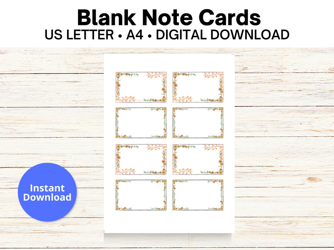 Blank Note Cards, Credit Card-sized Note Cards, Printable Instant ...