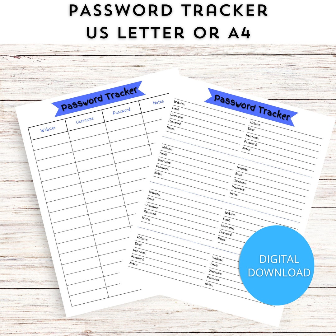 Password Tracker, Printable Password Manager, Minimalist Password List ...