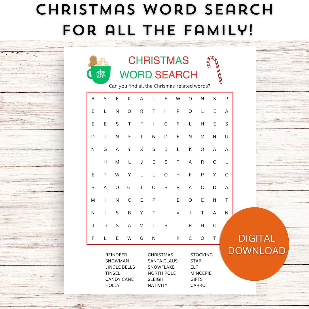 Christmas Word Search Game, Holiday Party Games, Printable Family ...