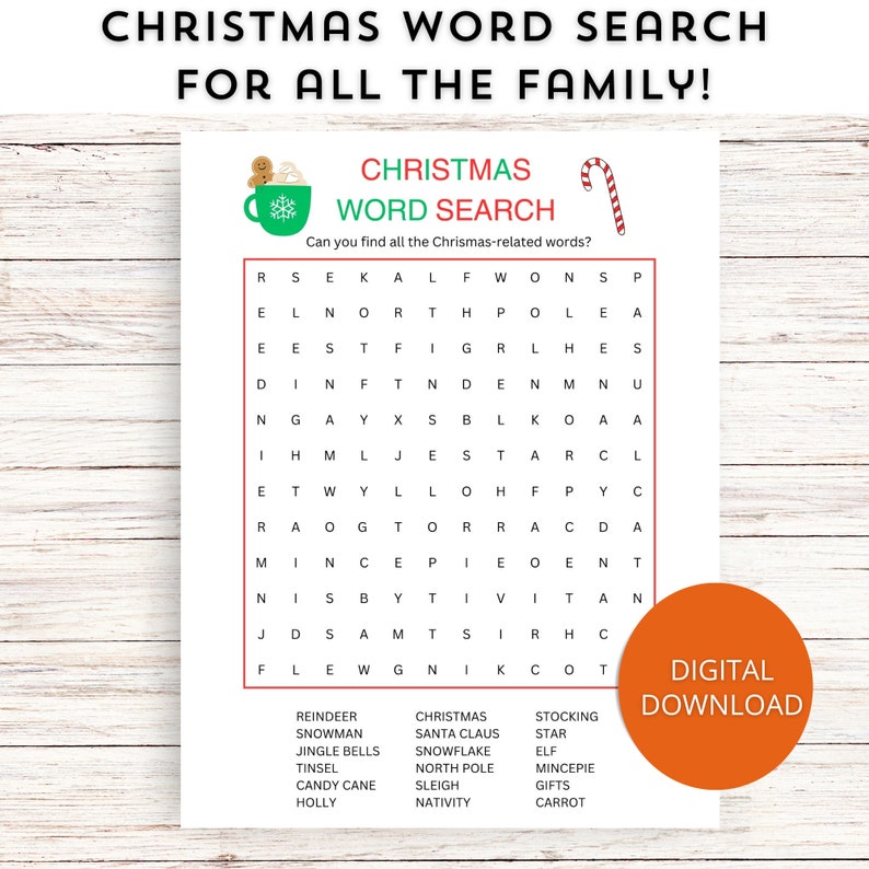 Christmas Word Search Game, Holiday Party Games, Printable Family ...