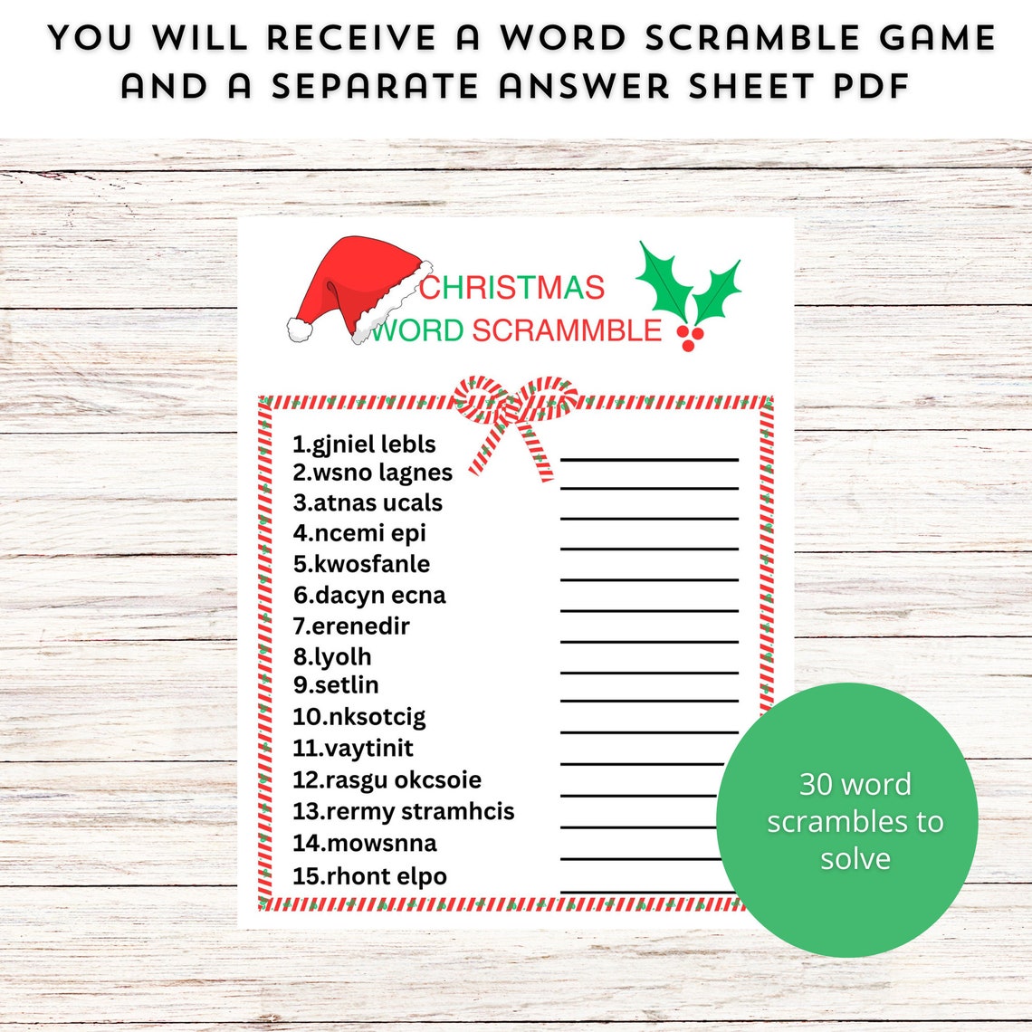 Christmas Word Scramble Game, Holiday Party Game, Printable Family ...