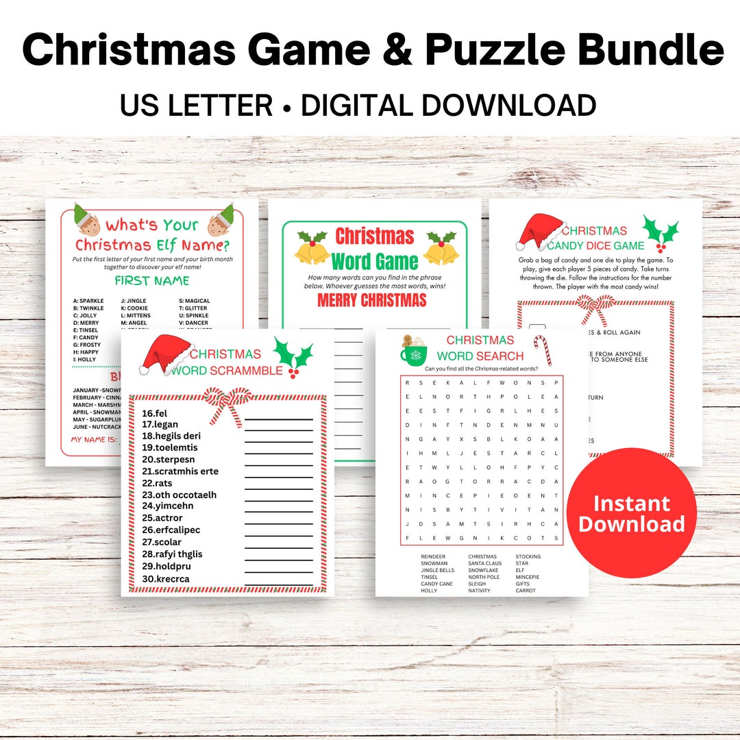 Christmas Game & Puzzle Bundle, Word Games for Kids, Printable Download ...