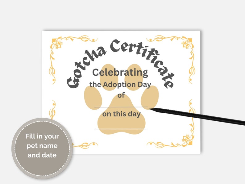 Gotcha Day Pet Adoption Certificate, Cat Dog Pet Adoption Certificate ...