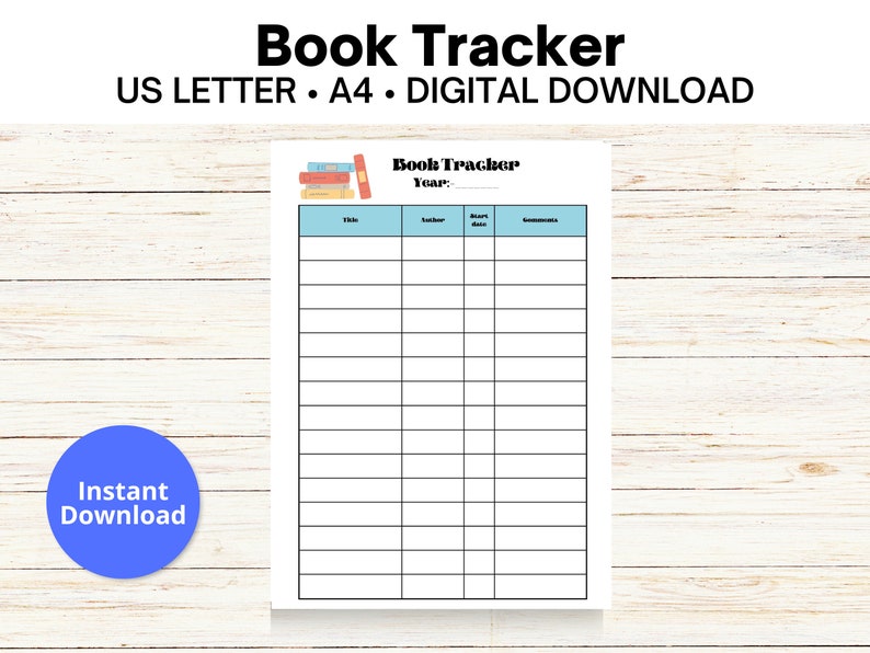 Book Tracker, Printable Instant Download PDF Tracker - Etsy