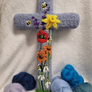 Handmade Needle Felted Floral and Bee Blue Cross .40cm /16 Inch Tall - Etsy