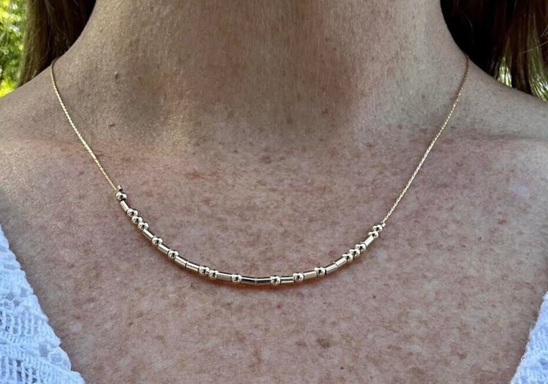 Gold Morse Code Necklace, Dainty Gold Beaded Necklaces, Personalized ...