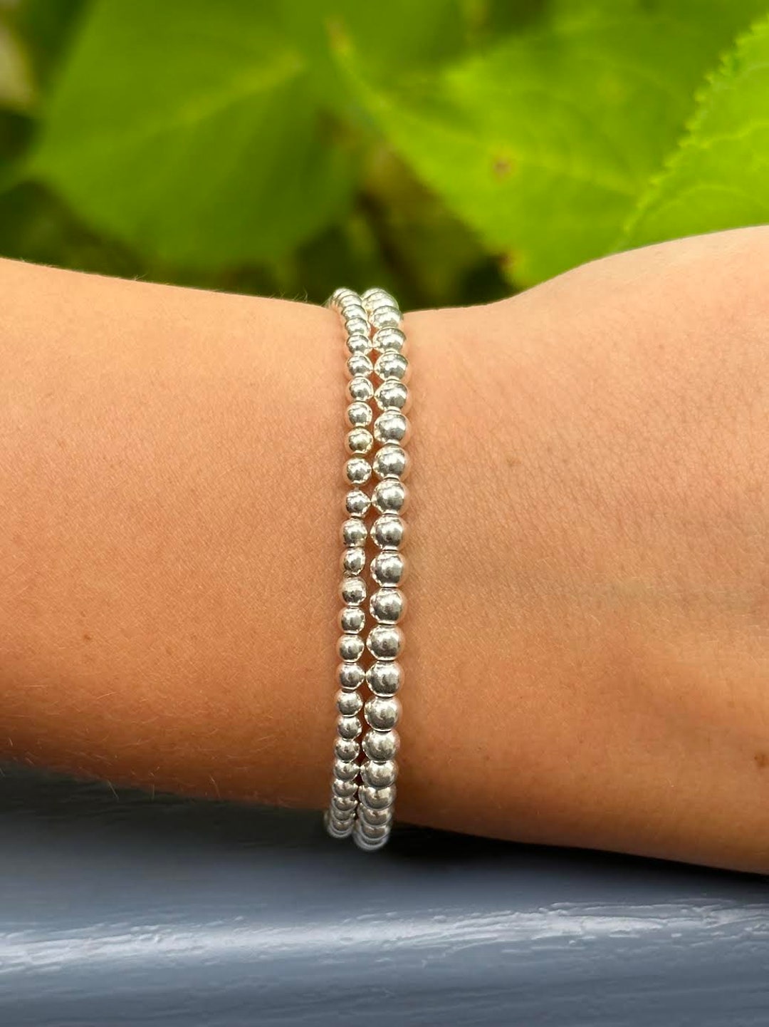 Silver Bead Bracelet Stacks, Sterling Silver Stretch Bracelets, 2mm ...