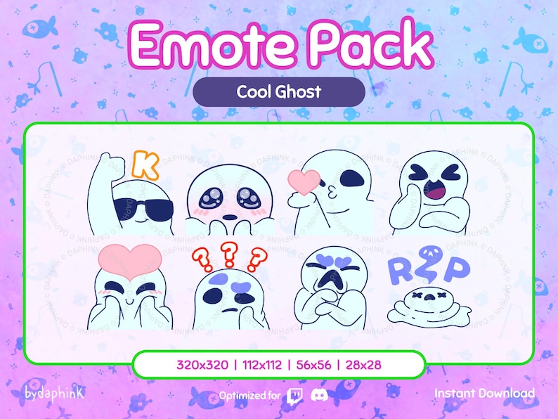Cool Ghost Emote Pack: Twitch, Discord, Youtube, Streaming Assets ...