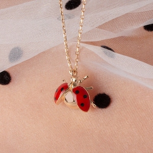 14k Gold Ladybug Necklace • Solid Gold Lady Bug Pendant • Good Luck ...