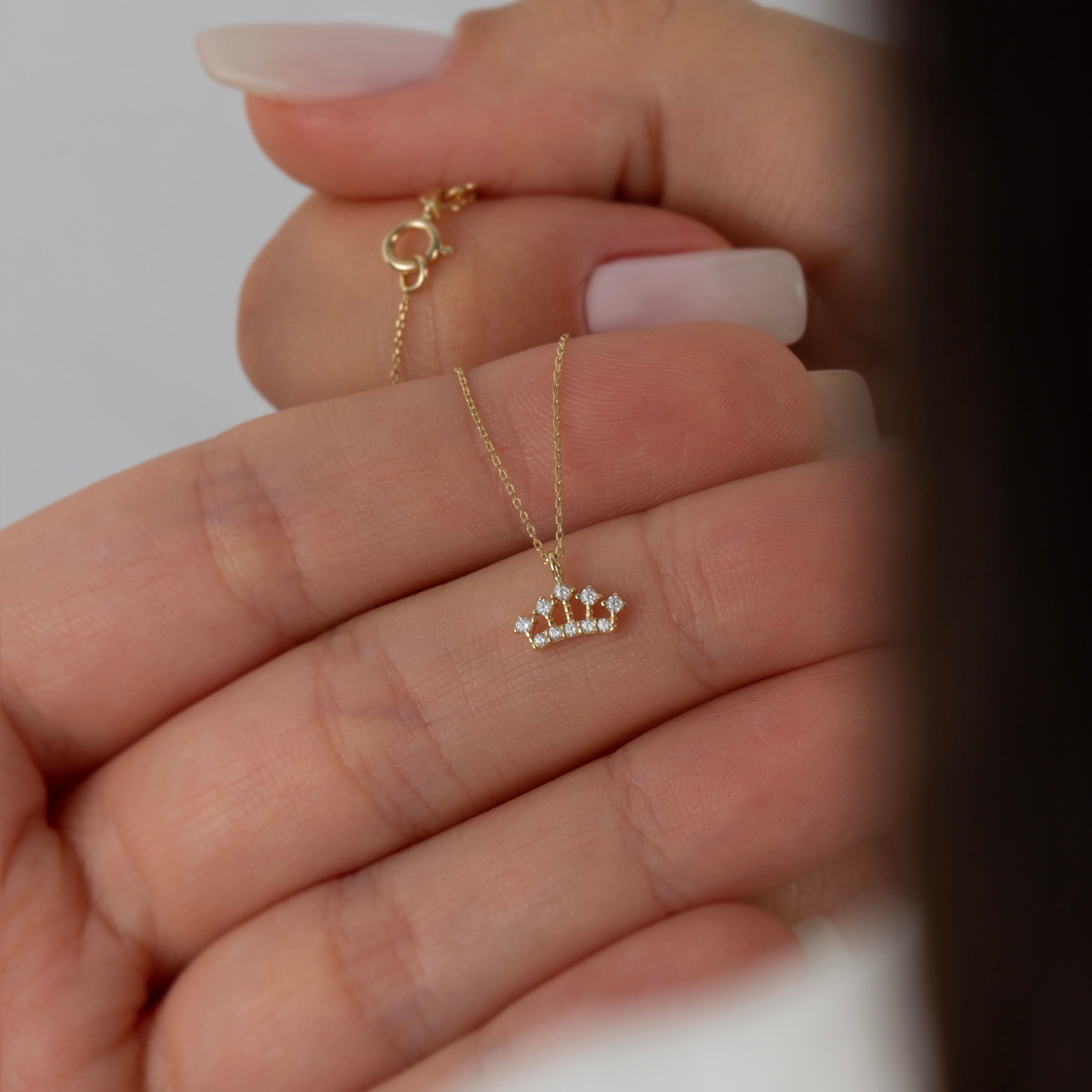 Women’s Diamond Crown Necklace • 14K Gold Princess Crown Necklace ...
