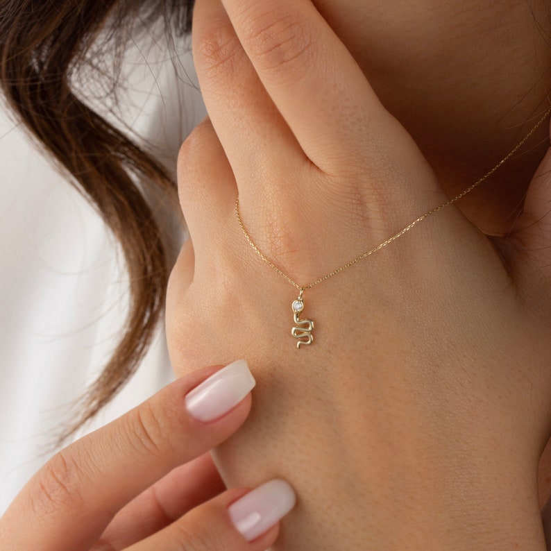 14K Gold Snake Pendant Necklace Solid Gold Snake Necklace - Etsy