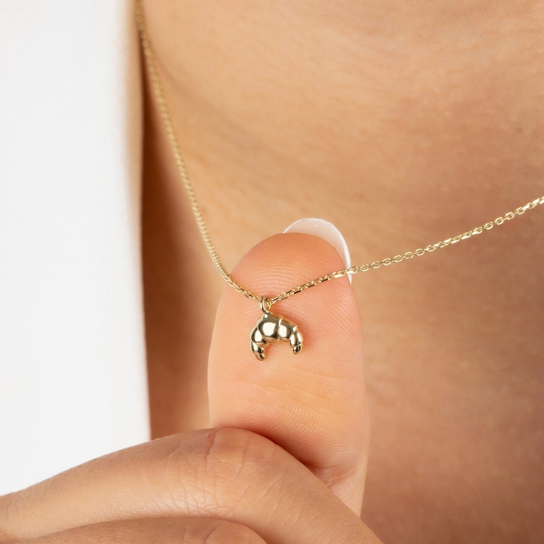 14k Gold Croissant Necklace • Solid Gold Croissant Pendant • French ...