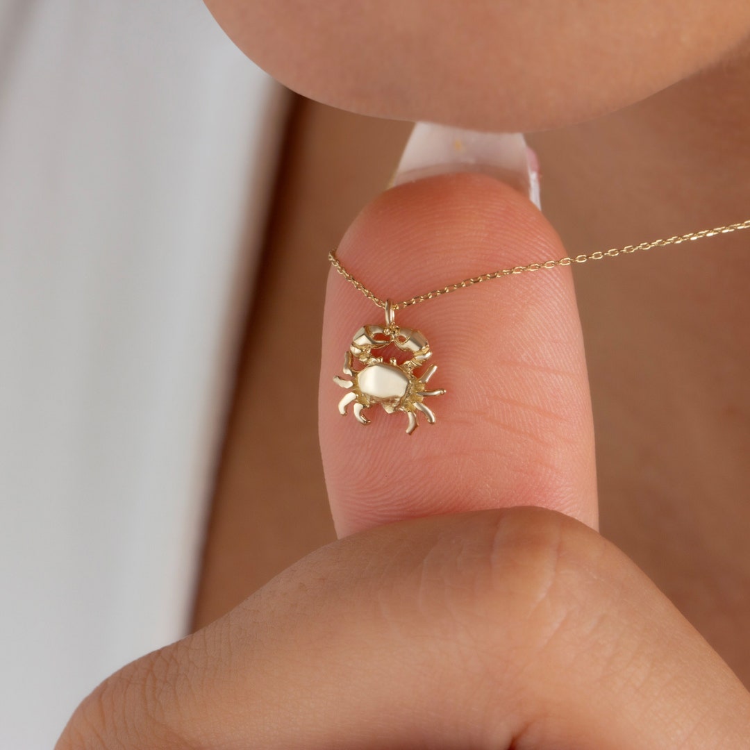 Gold Crab Necklace • 14K Gold Crab Charm Necklace • Solid Gold Cute ...