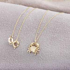 Gold Crab Necklace • 14K Gold Crab Charm Necklace • Solid Gold Cute ...