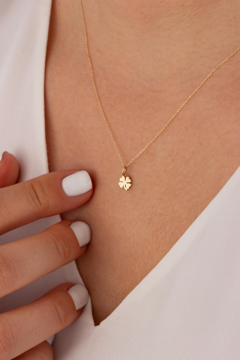 14K Gold Clover Necklace · Solid Gold Four Leaf Clover Pendant · Lucky ...