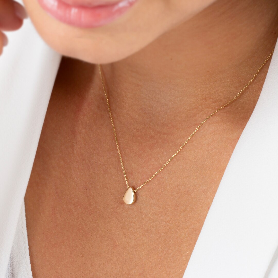 Gold Teardrop Necklace for Women • 14K Solid Gold Tear Drop Necklace ...