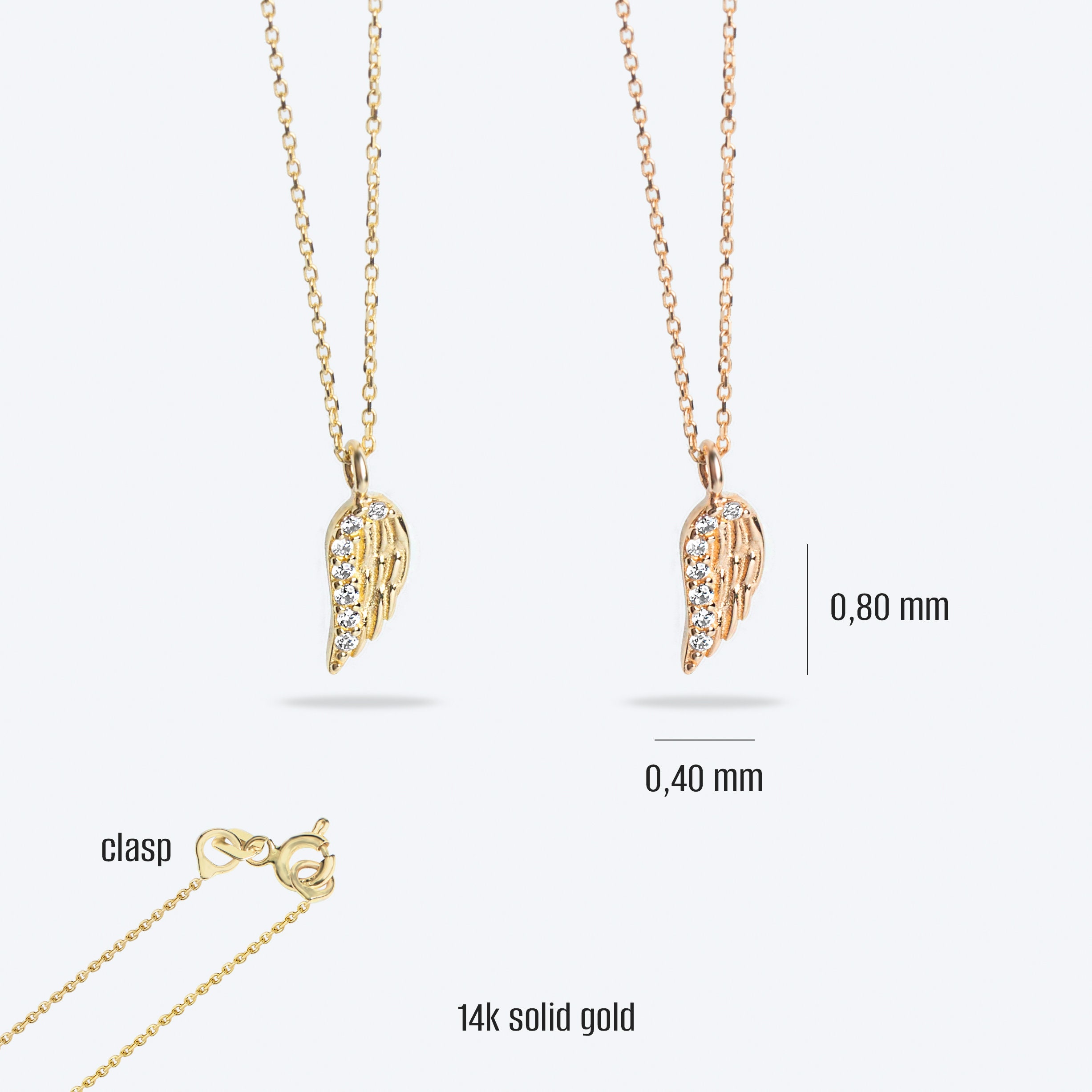 14k Solid Gold Angel Wing Necklace Paved Diamond Angel Wing Pendant ...