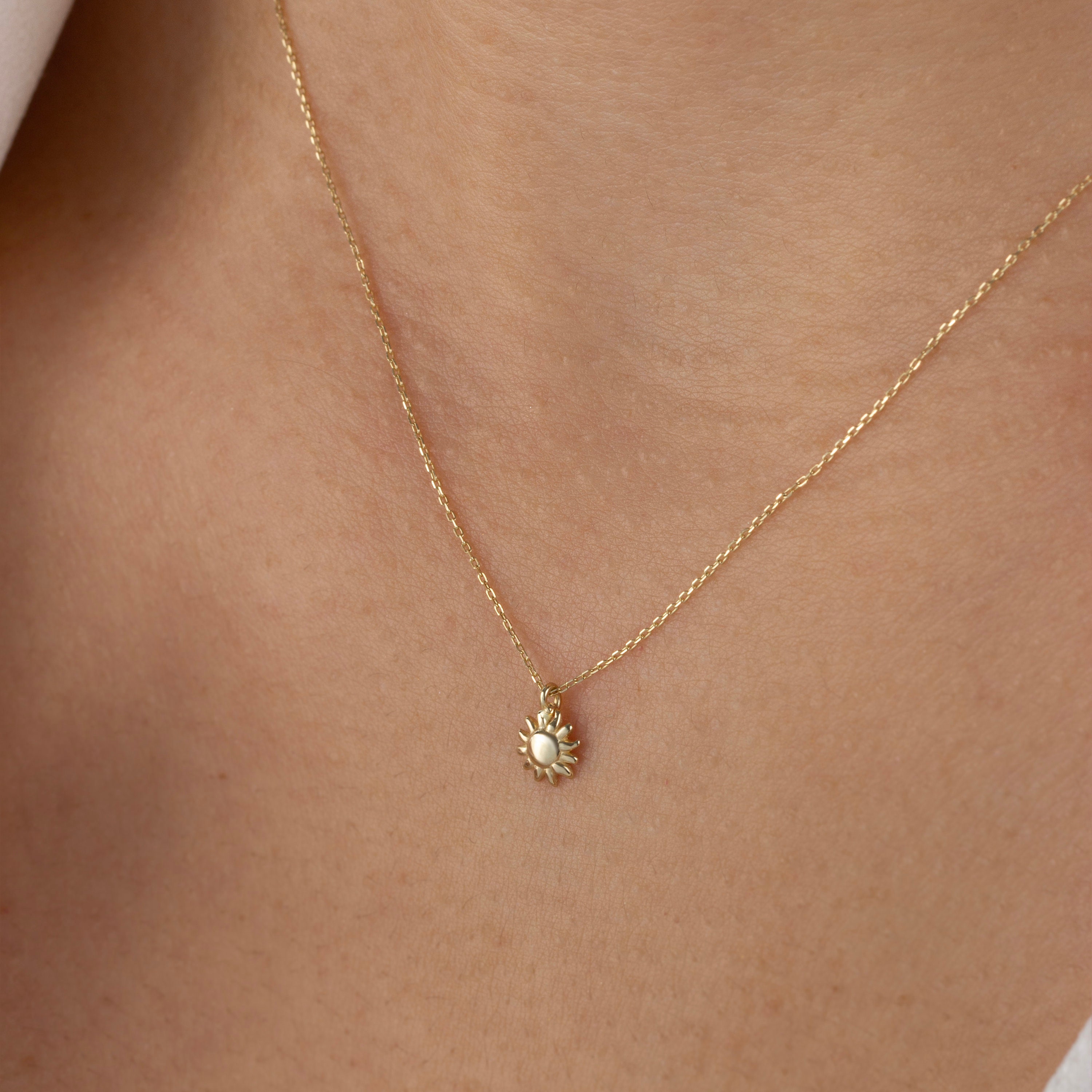Minimalist Gold Sun Necklace • Yellow Gold Sun Charm Necklace ...