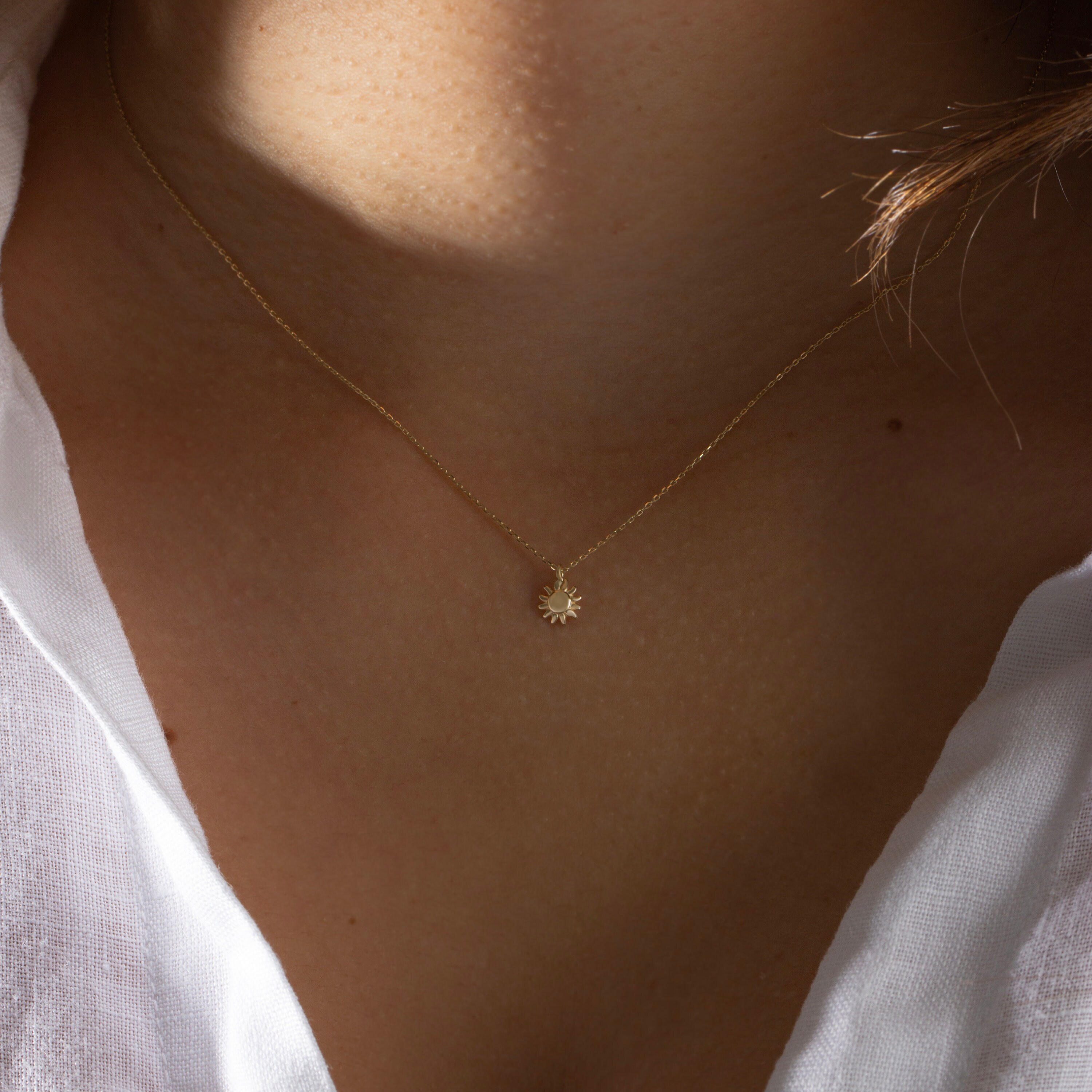 Minimalist Gold Sun Necklace • Yellow Gold Sun Charm Necklace ...