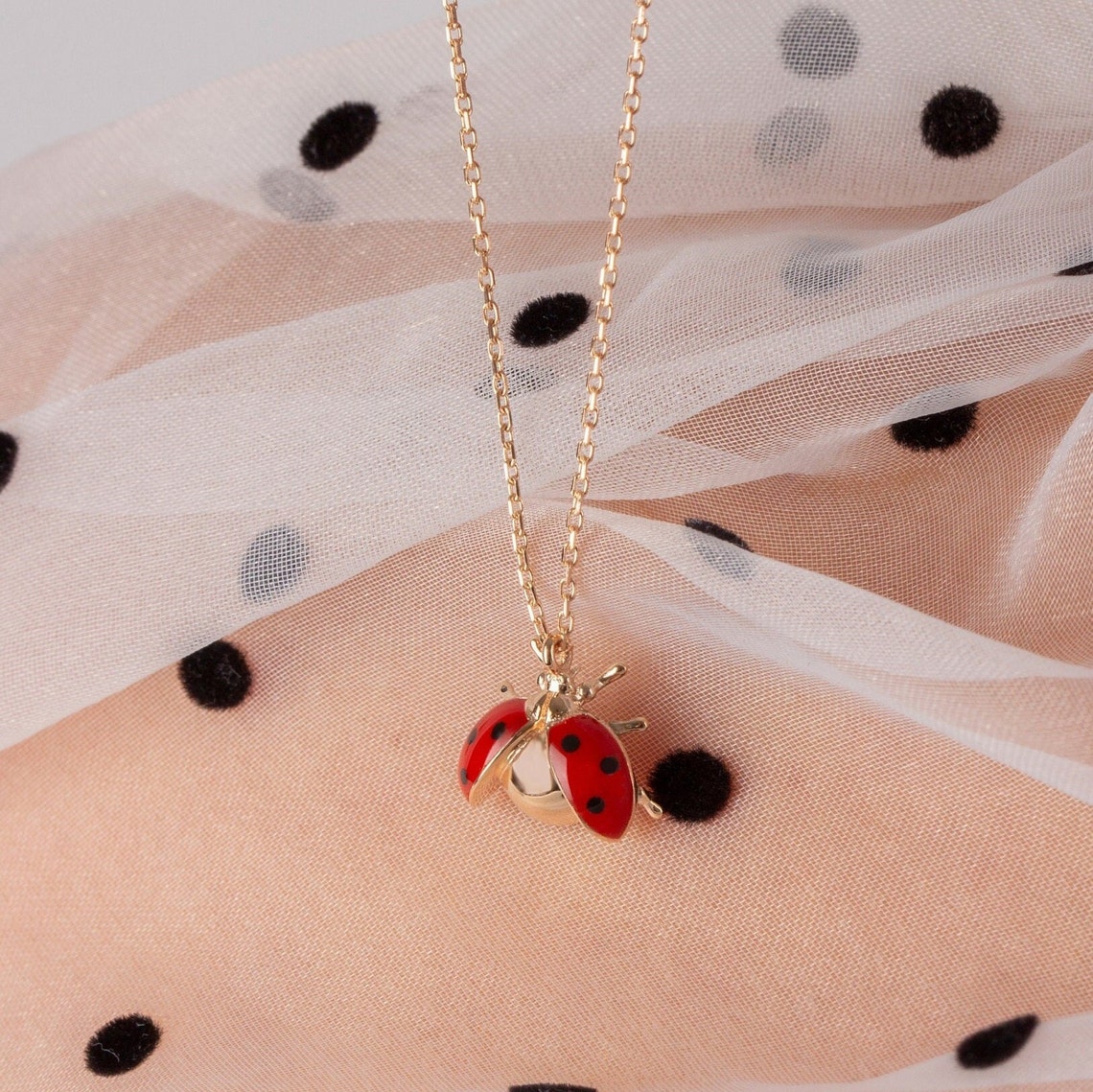 14k Gold Ladybug Necklace Solid Gold Lady Bug Pendant Good - Etsy