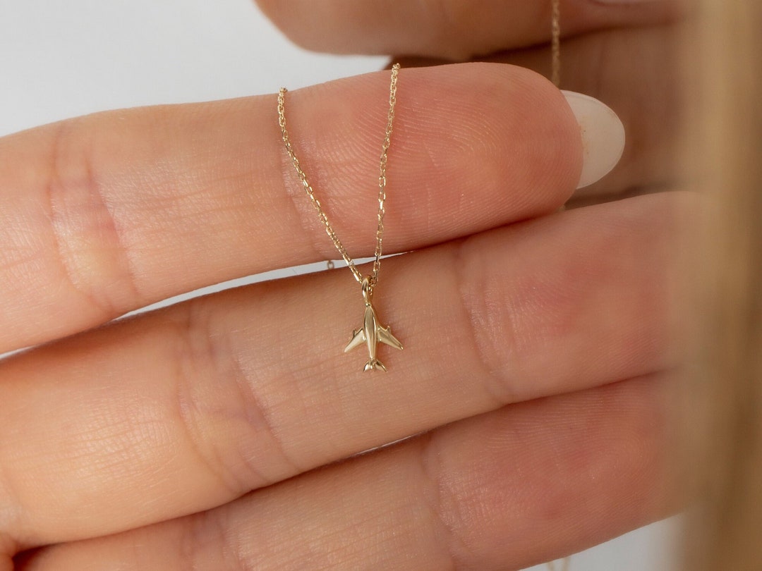 14k Solid Gold Airplane Necklace • Tiny Plane Necklace • Jewelry ...