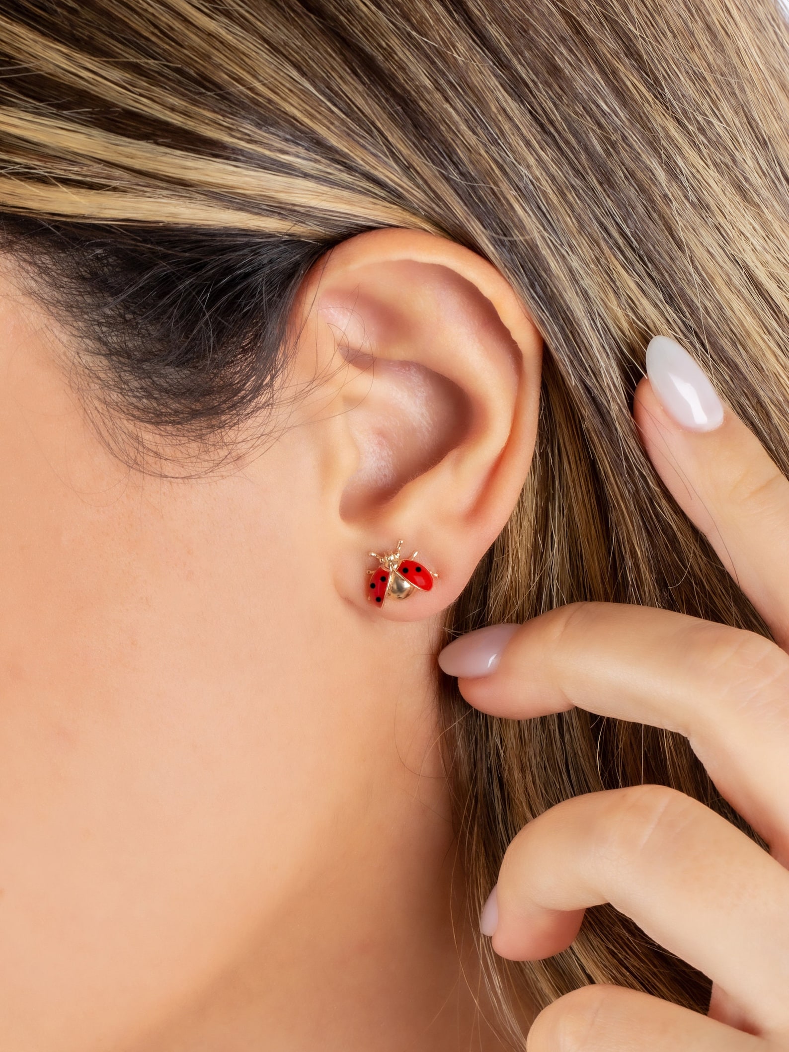 Ladybug Earrings in 14K Gold • Cute Ladybird Earrings • Solid Gold ...