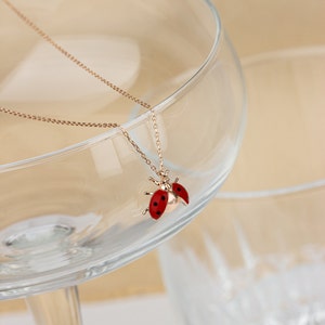 14k Gold Ladybug Necklace • Solid Gold Lady Bug Pendant • Good Luck ...