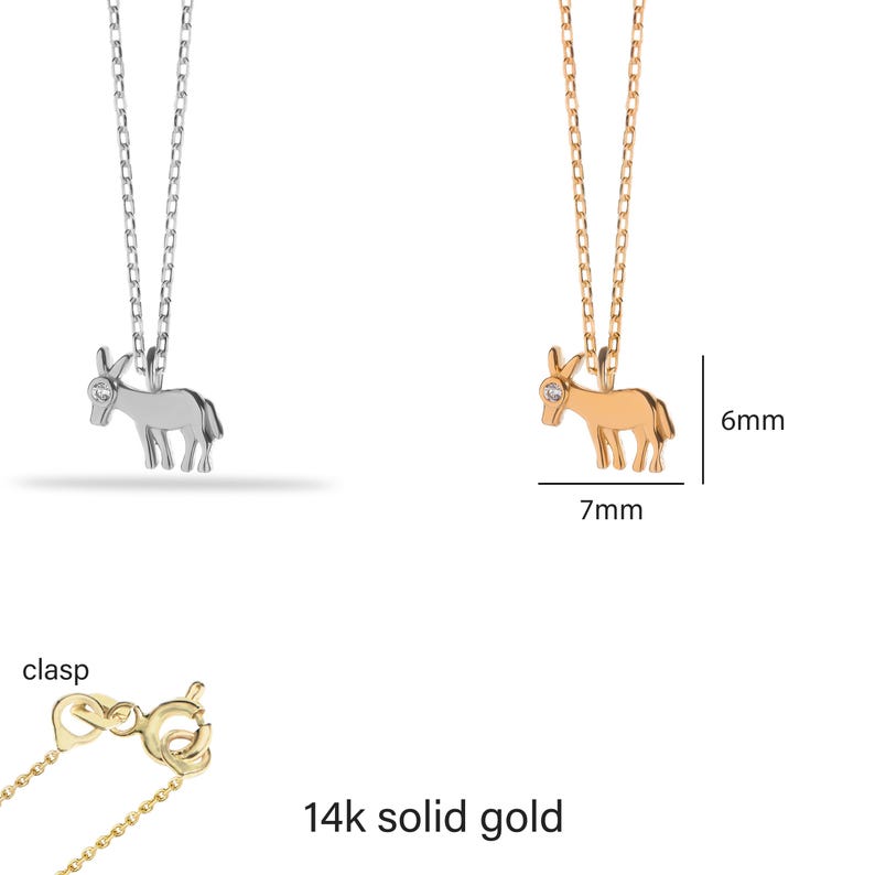 14k Gold Donkey Necklace, Farm Animal Charm Necklace, Solid Gold Donkey ...