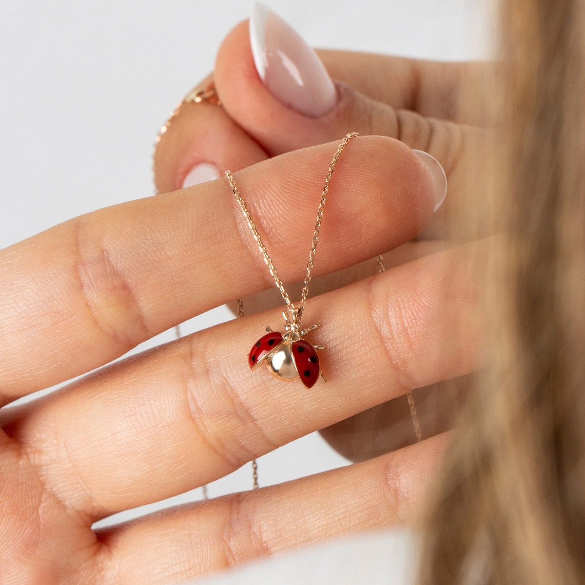 14k Gold Ladybug Necklace Solid Gold Lady Bug Pendant Good - Etsy