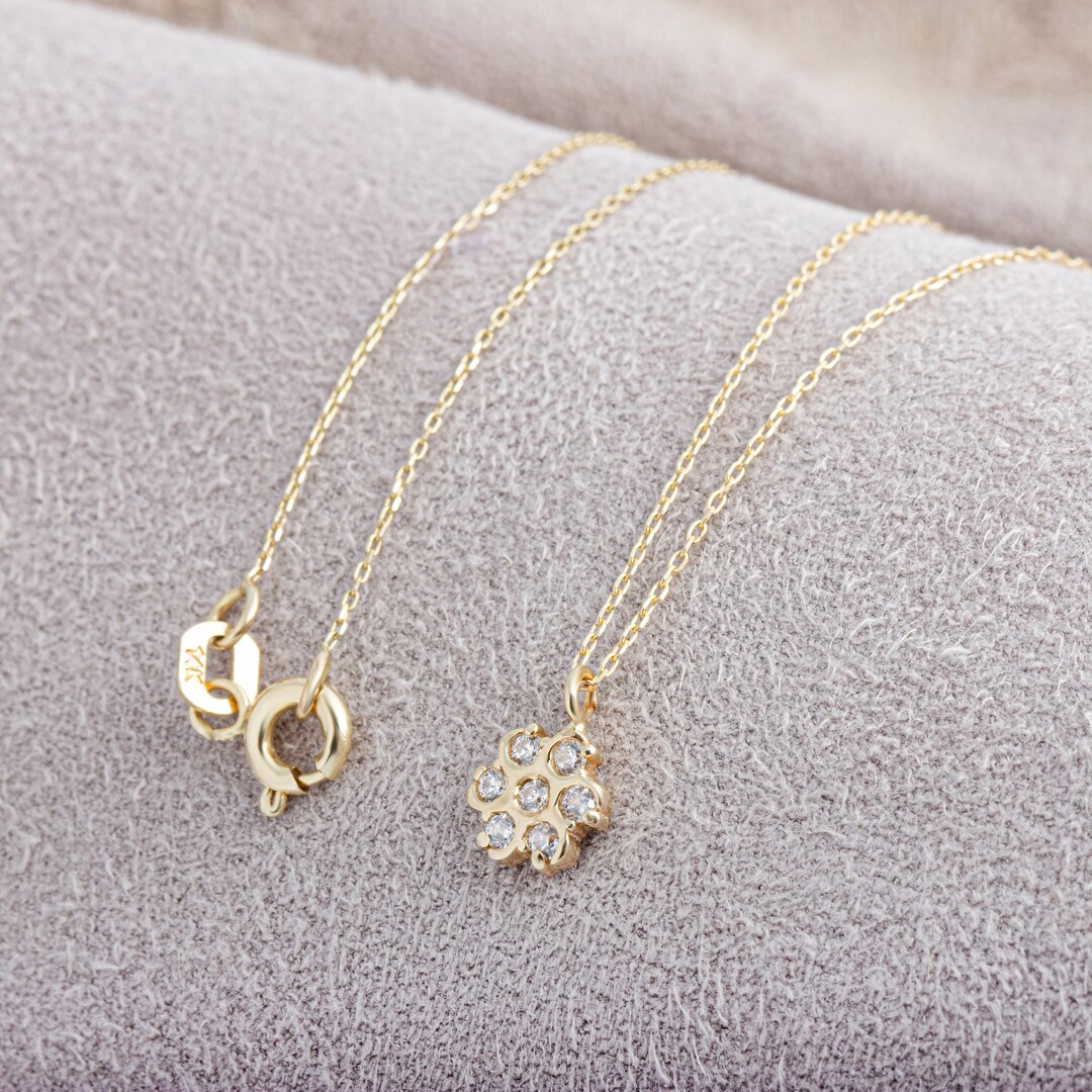 14k Solid Gold Flower Necklace • Minimalist Flower Pendant • Dainty ...