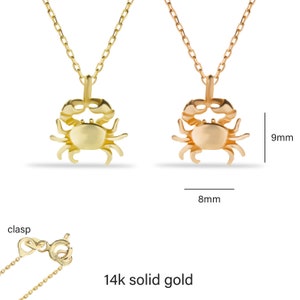 Gold Crab Necklace • 14K Gold Crab Charm Necklace • Solid Gold Cute ...