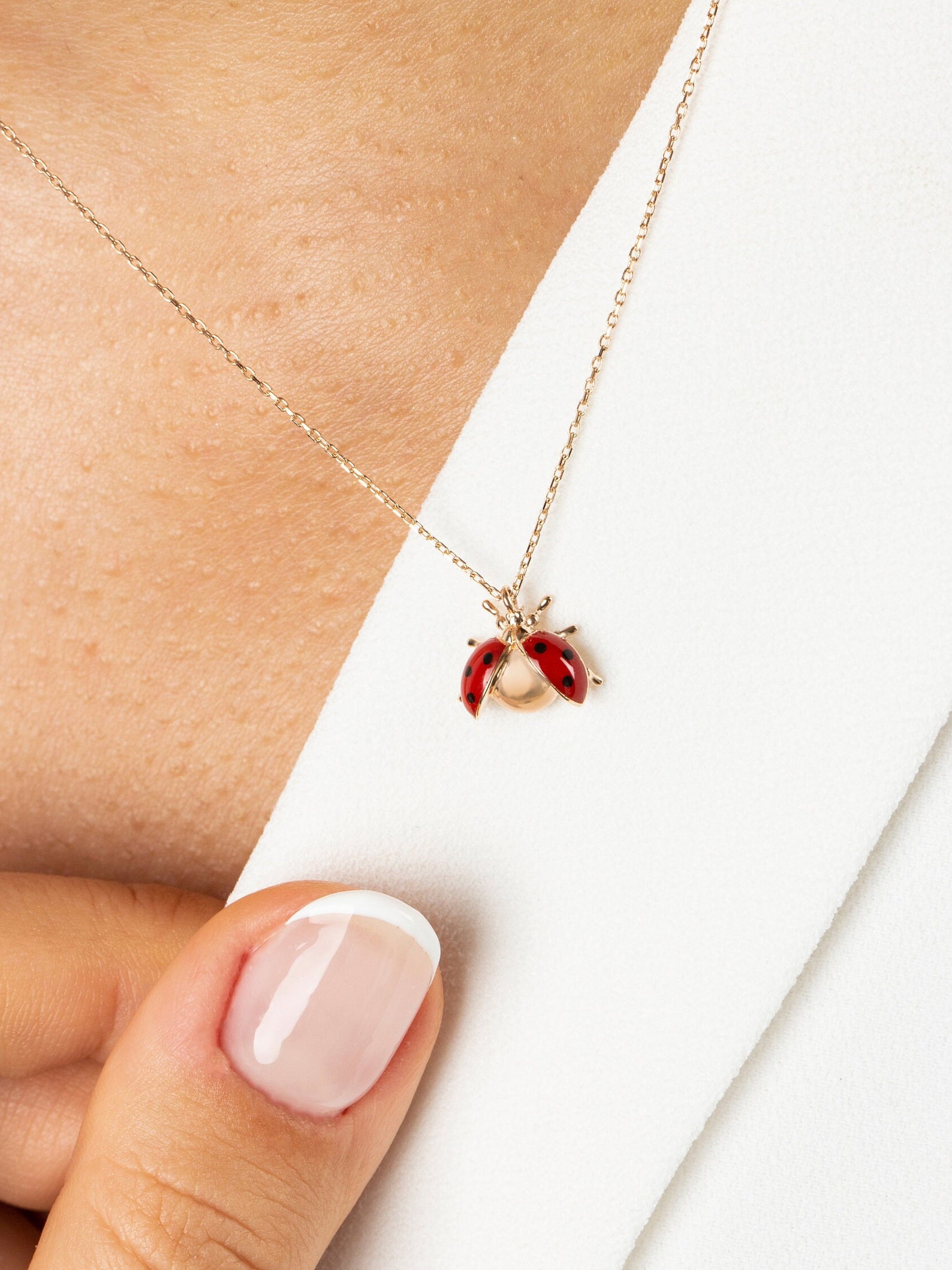 14k Gold Ladybug Necklace • Solid Gold Lady Bug Pendant • Good Luck ...