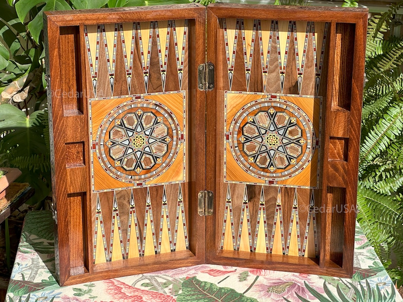Luxurious 21"x21" Olive Wood Backgammon Set With Real Pearl Inlays - Etsy