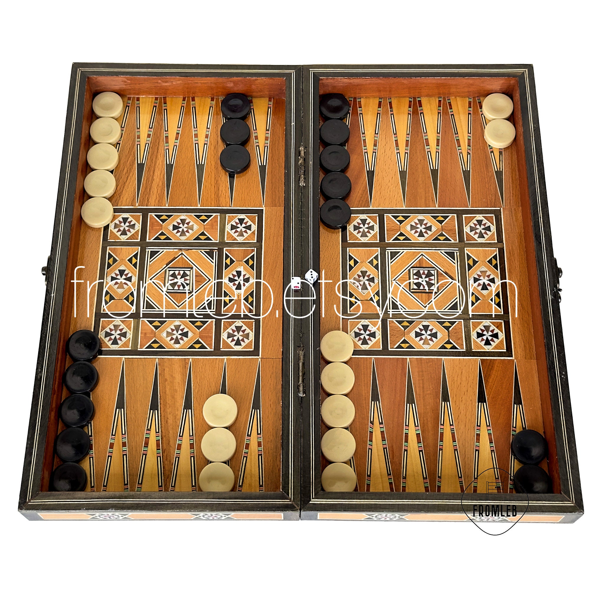 Lebanese Handmade Backgammon and Chess Set With Mother of Pearl Inlays ...