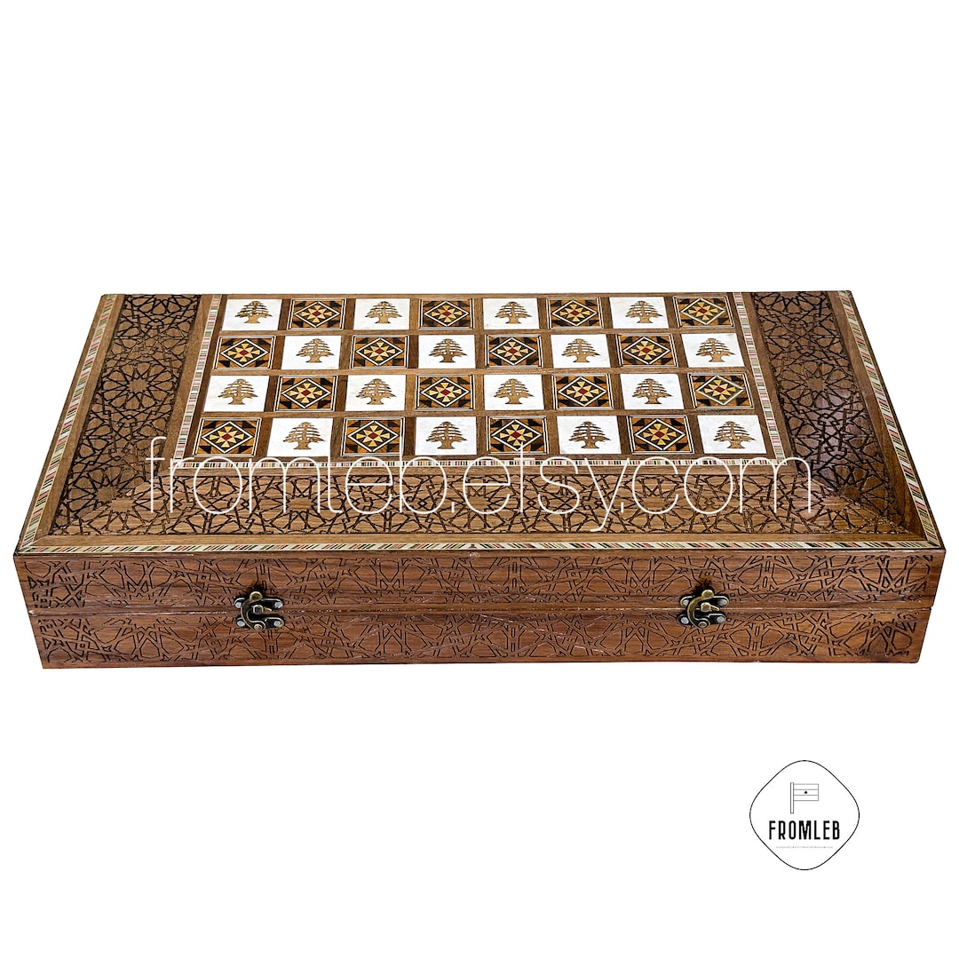 Handmade Arab Walnut Backgammon and Chess Set With Mosaic Inlays From ...