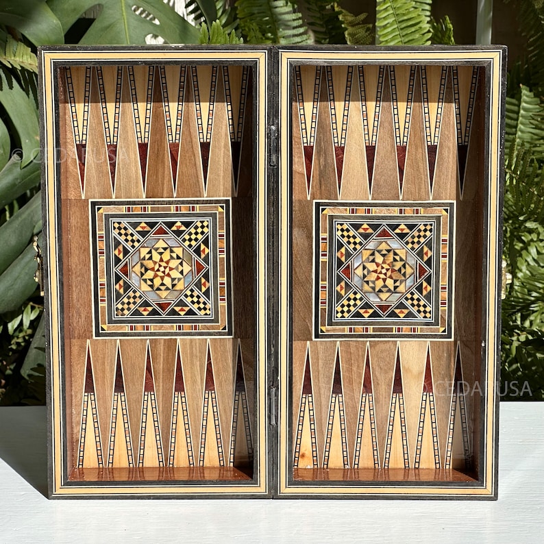 Handmade 12" Chess and Backgammon Set With Wooden Inlays and Mother of ...